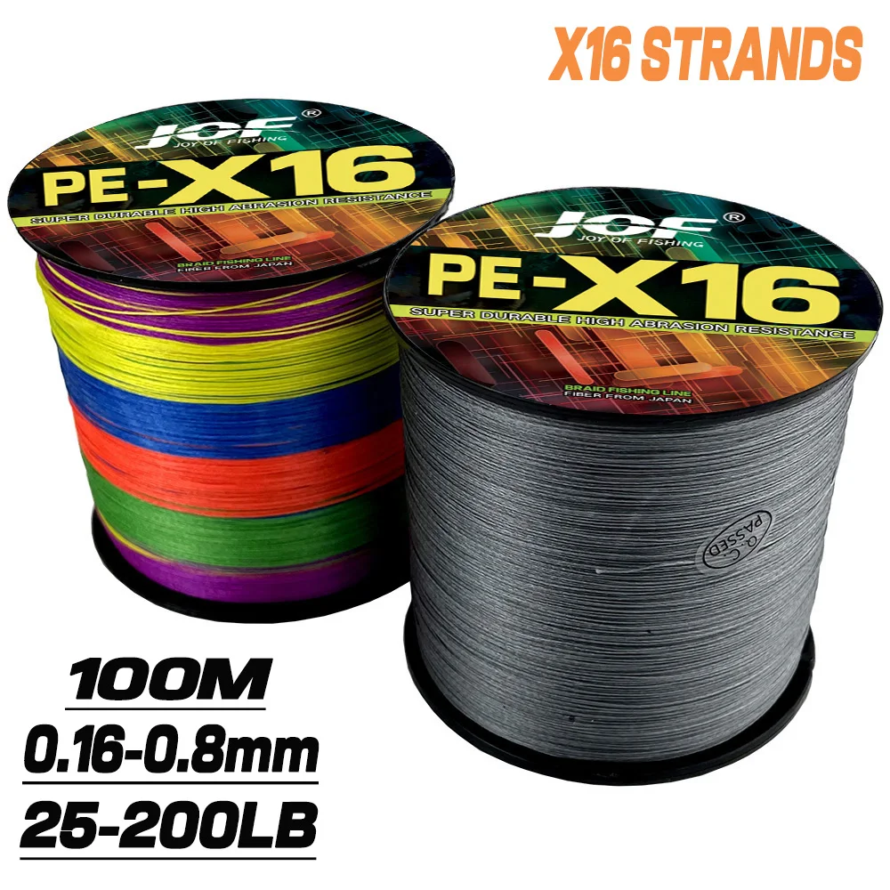 JOF-16Strands-Braided-PE-Fishing-Line-100M-Fly-Wire-Multifilament-Carp-Wire-Japan-Multicolor-Sea ...