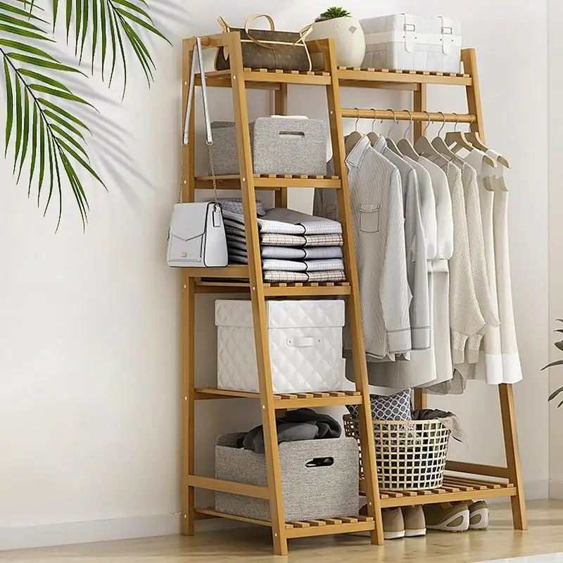 Multi-Function Floor Garment Rack Home Standing Clothes Shelf With ...