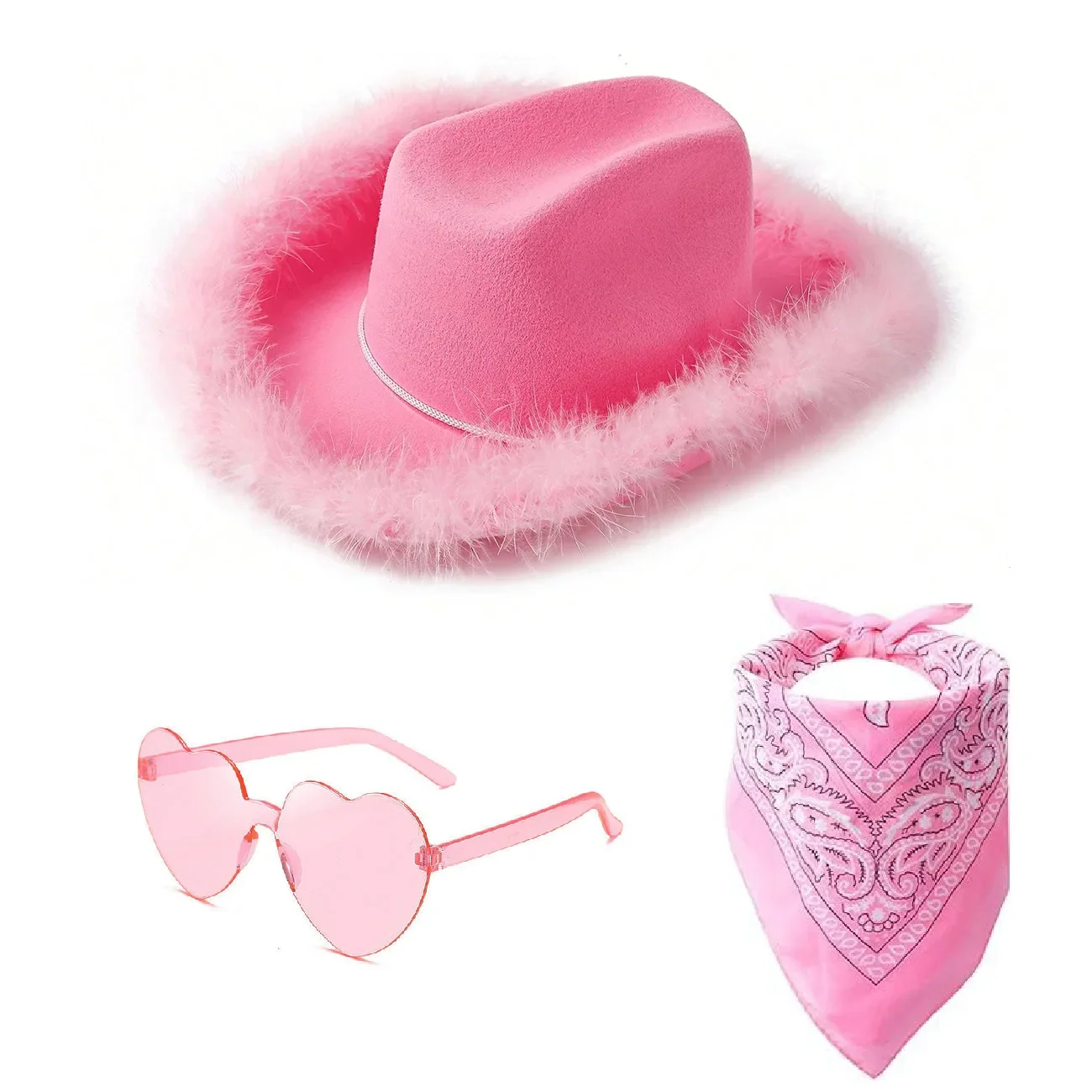 Sombrero-occidental-de-mezclilla-rosa-gafas-de-sol-bufanda-cuadrada ...