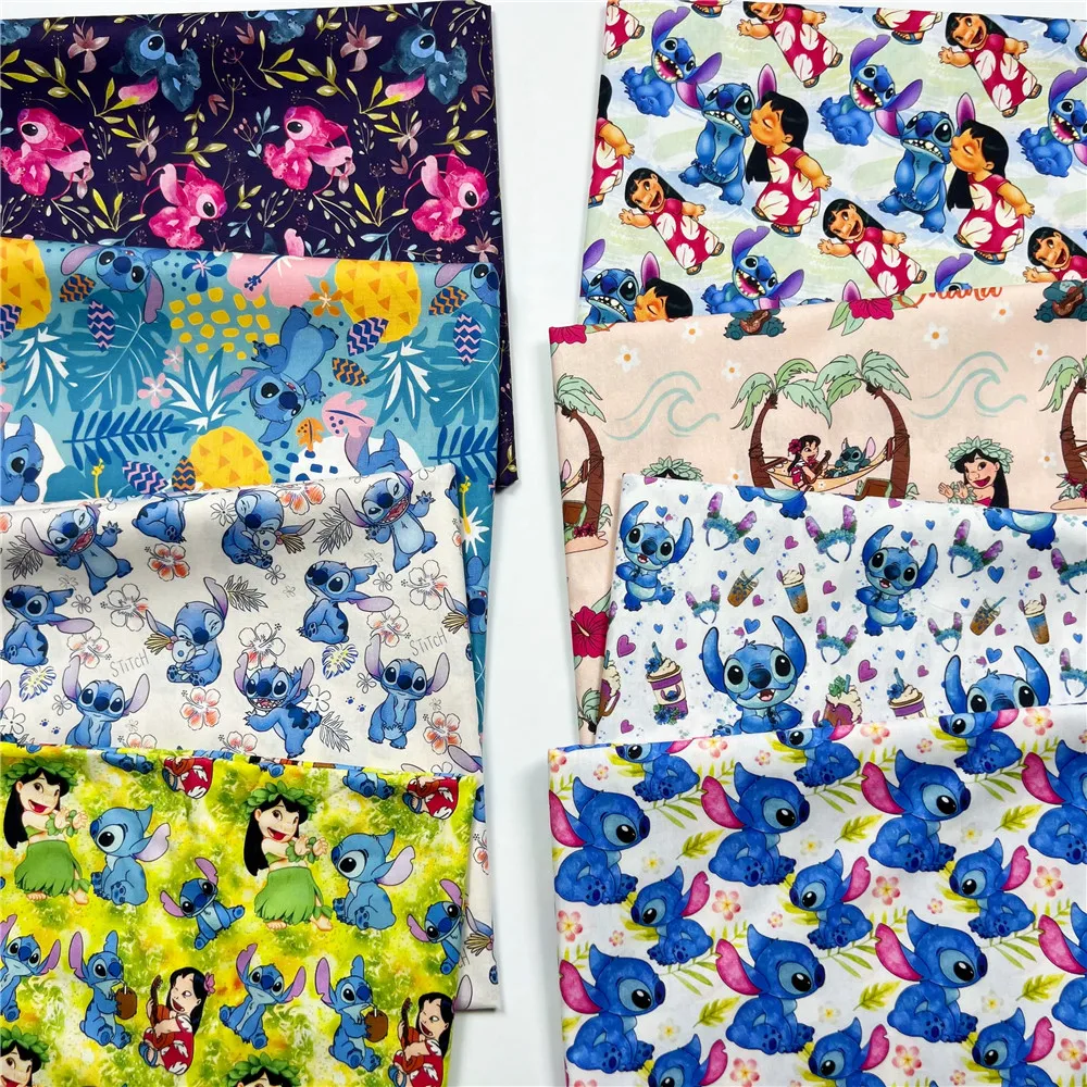 45-145cm-Disney-Stitch-poplin-Cotton-Fabric-Tissue-Sewing-Quilting-Lilo ...