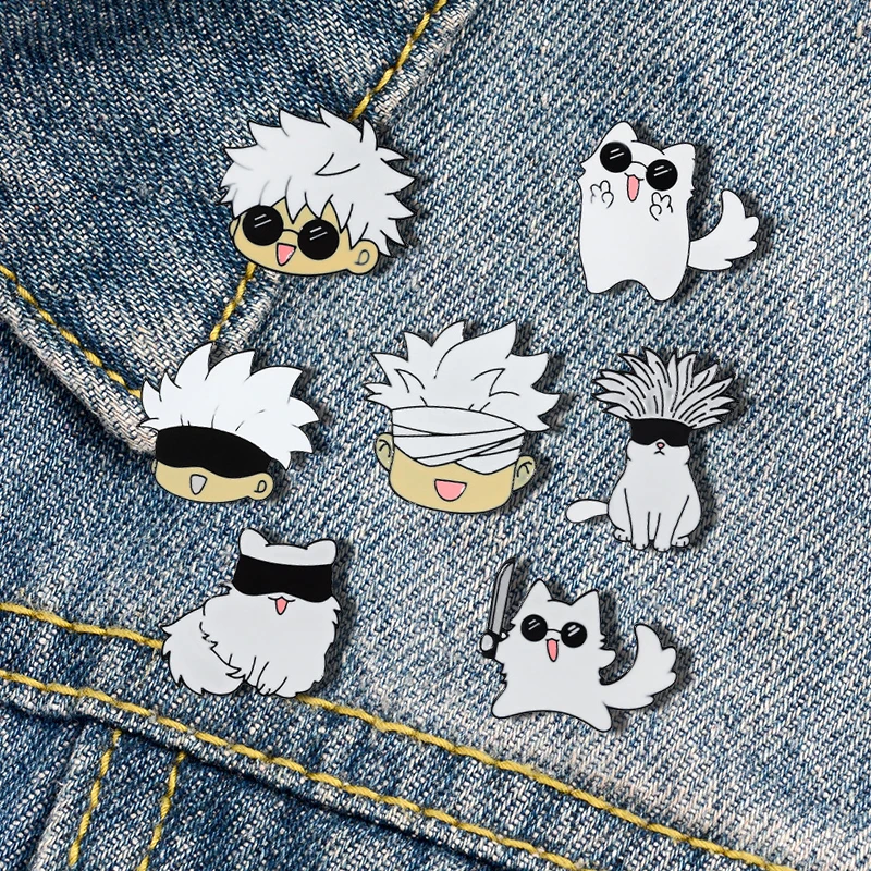 Anime-Cartoon-White-Cat-Enamel-Pins-Self-Portrait-Gojo-Satoru-Brooch ...
