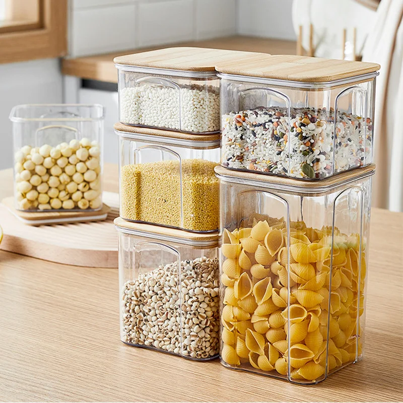 PET-Plastic-Food-Storage-Container-with-Bamboo-Lid-Sealed-Jar-Noodle ...