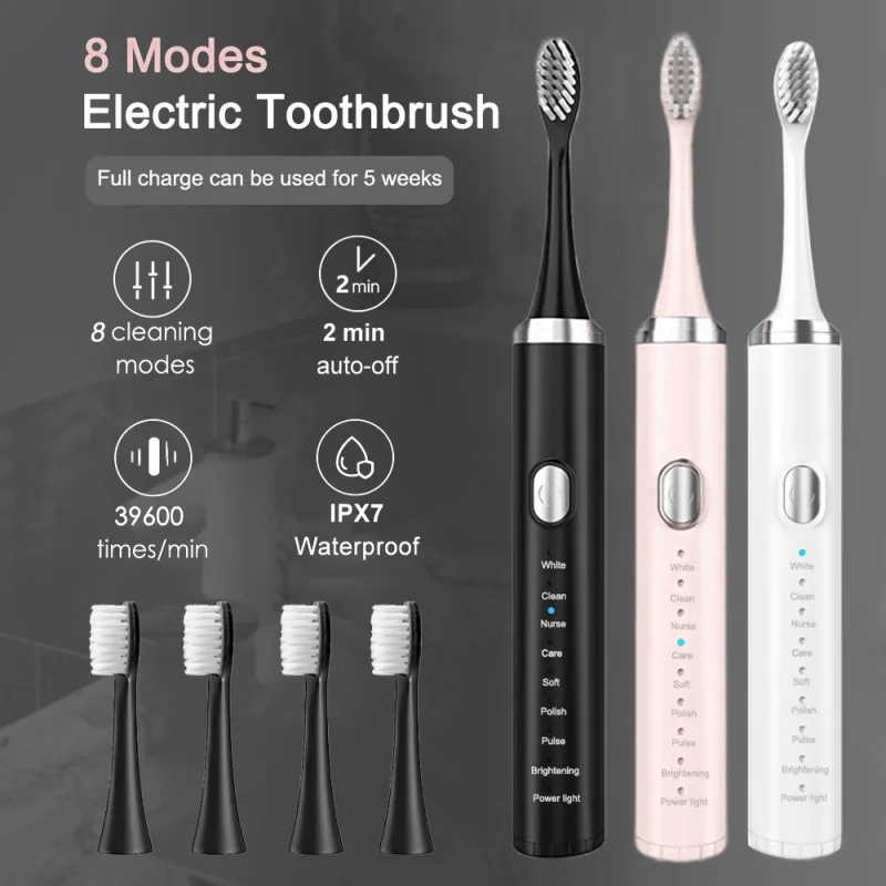 Smart Sonic Electric Toothbrush USB Rechargeable Soft Bristle Dental ...