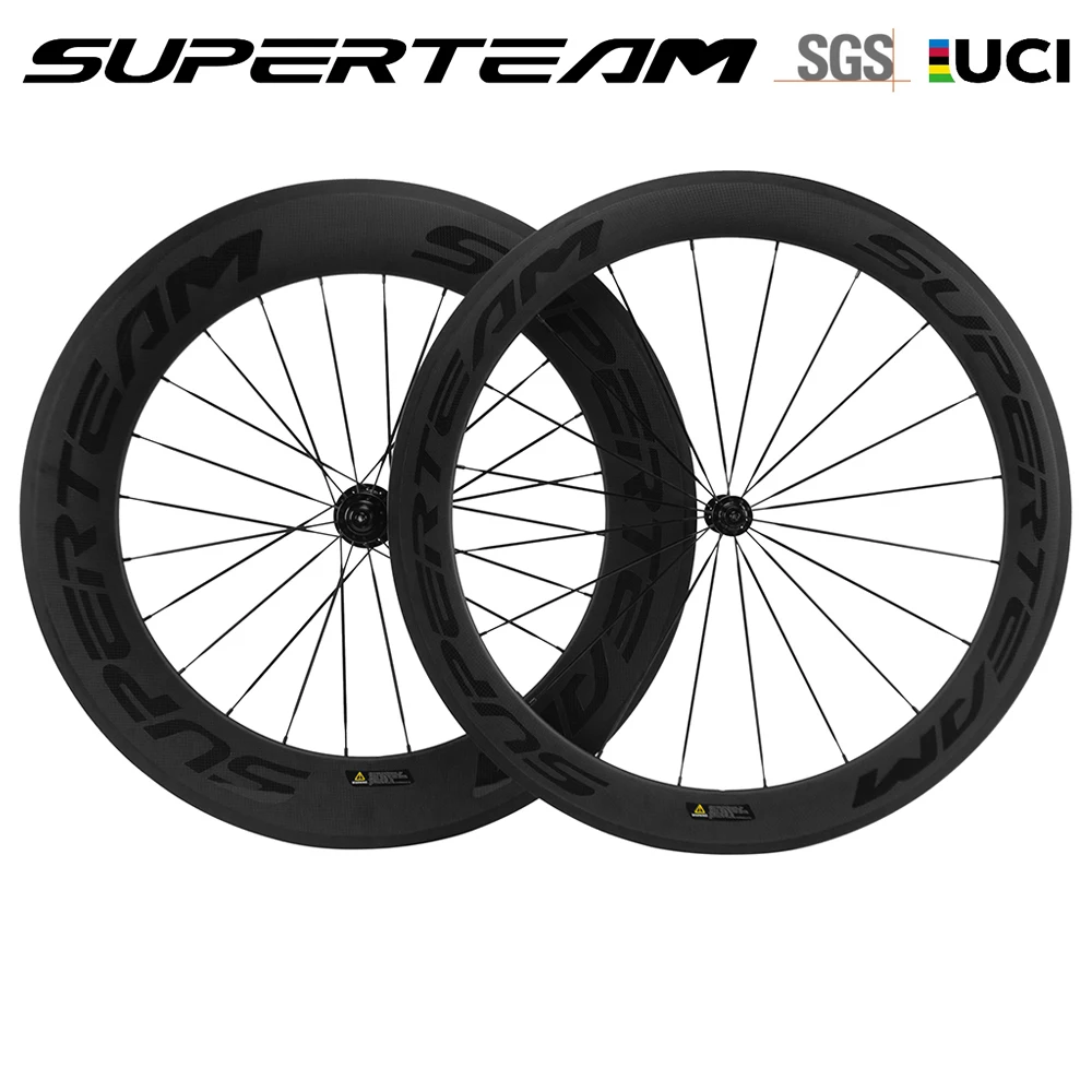 SUPERTEAM Clincher Carbon Wheels for Road Bicycle 3K Matte Cycling ...