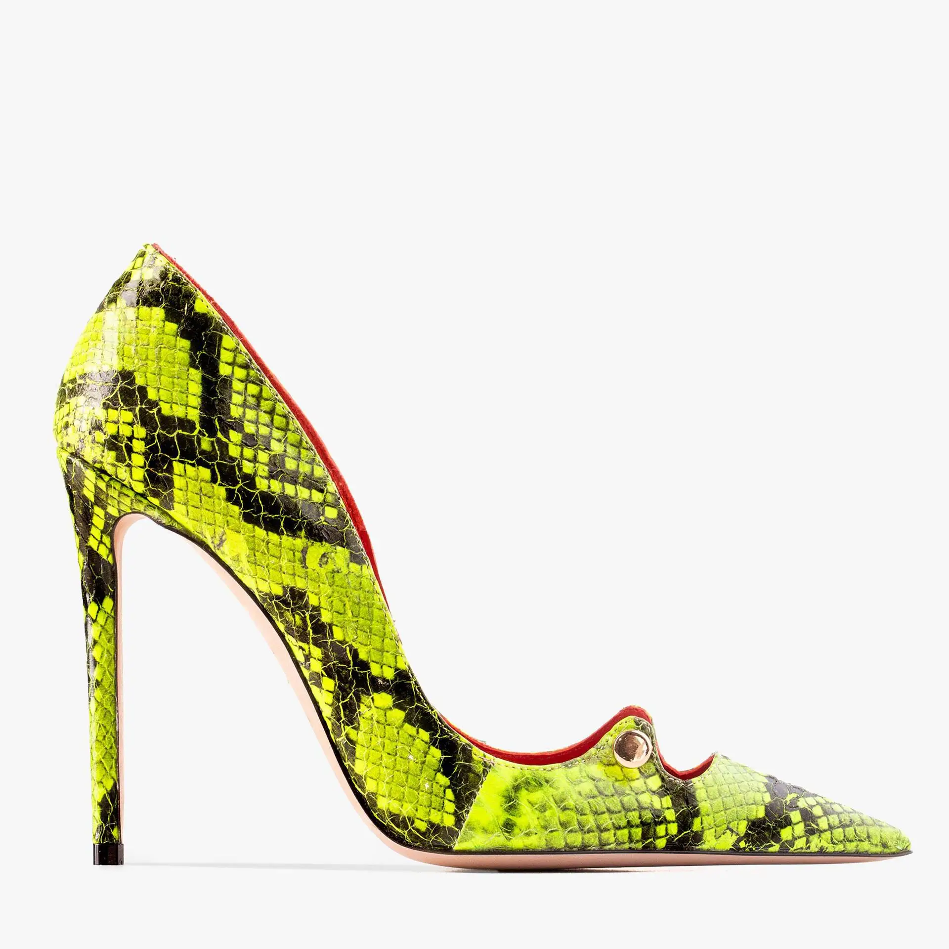 Sexy Nail Pin Crossed Shallow Stiletto Pumps Green Python Leather ...