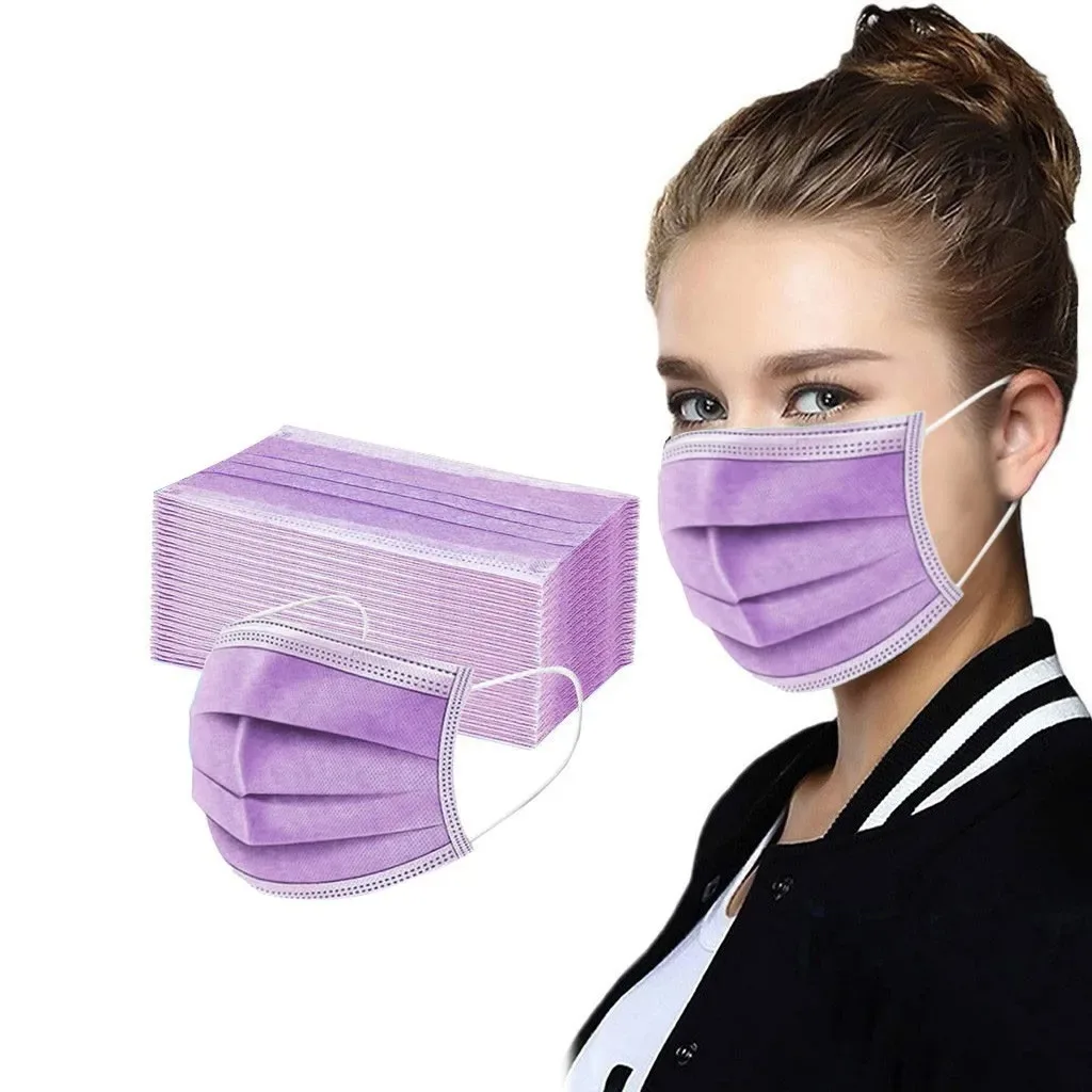 50PCS Women Man Solid Mask Disposable Face Mask 3Ply Ear Loop Anti-PM2 ...