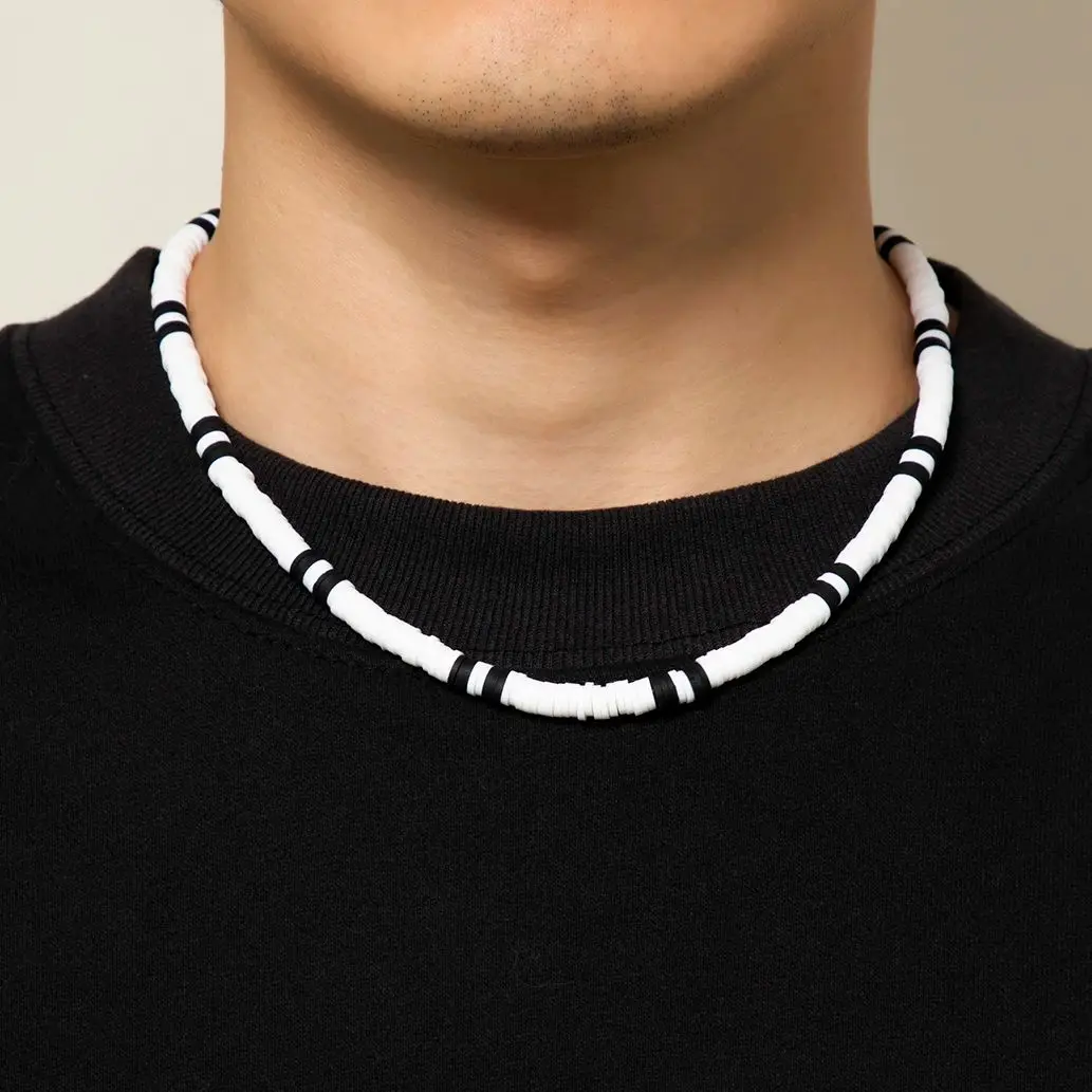 Boho Simple Black White Polymer Clay Choker Necklace for Men Vintage ...
