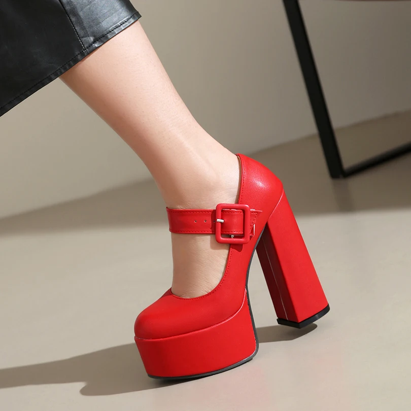 Super-High-Thick-Heel-Waterproof-Platform-Shallow-Square-Buckle-Women-s ...