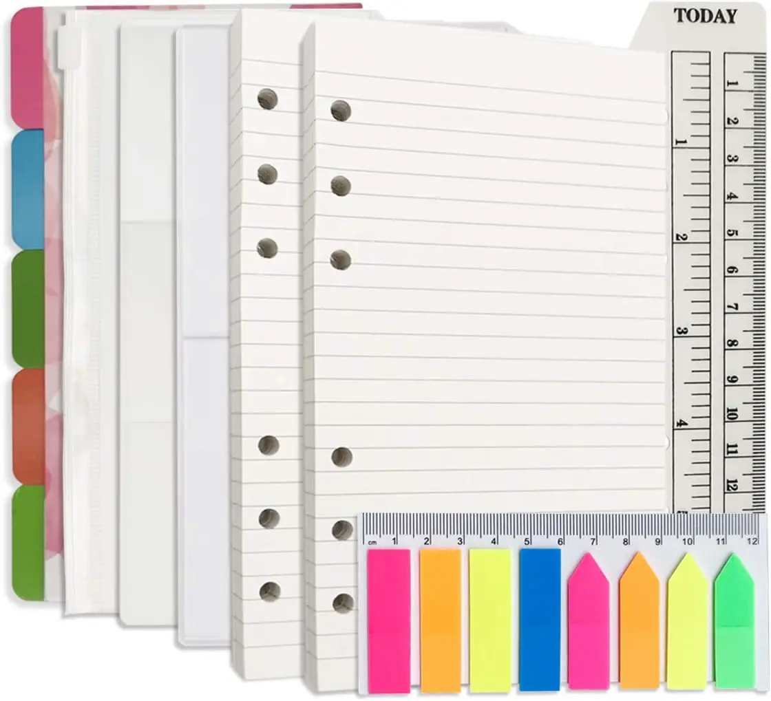 A6 Refill Paper A6 Binder Paper Planner Inserts,Neon Sticky Tabs,Binder ...