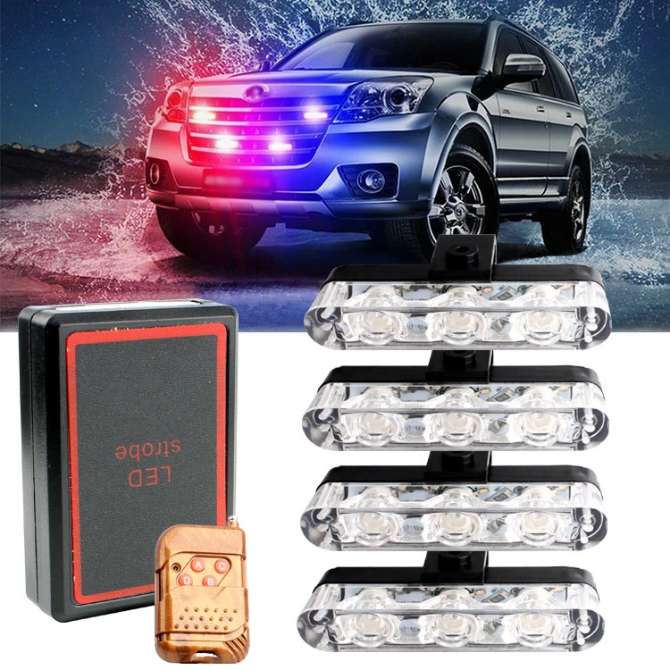 4x4LED Car Strobe Red Blue Yellow Warning Light Emergency Remote ...