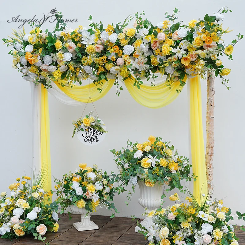 Yellow-White-Series-With-Greenery-Flower-Row-For-Wedding-Banquet ...