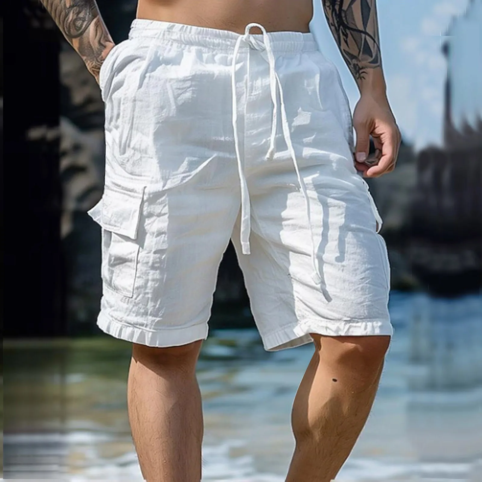 Short-cargo-blanc-avec-poches-pour-homme-beau-streetwear-pantalon-d ...