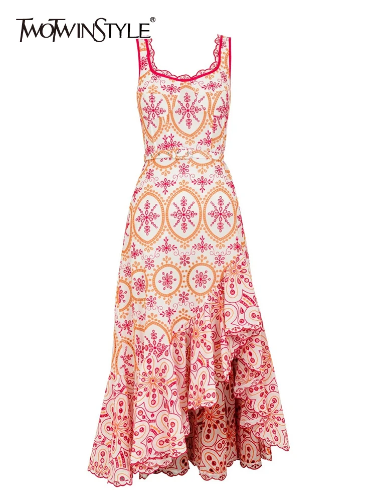 TWOTWINSTYLE-Slim-Embroidery-Dresses-For-Women-Square-Collar-Sleeveless ...