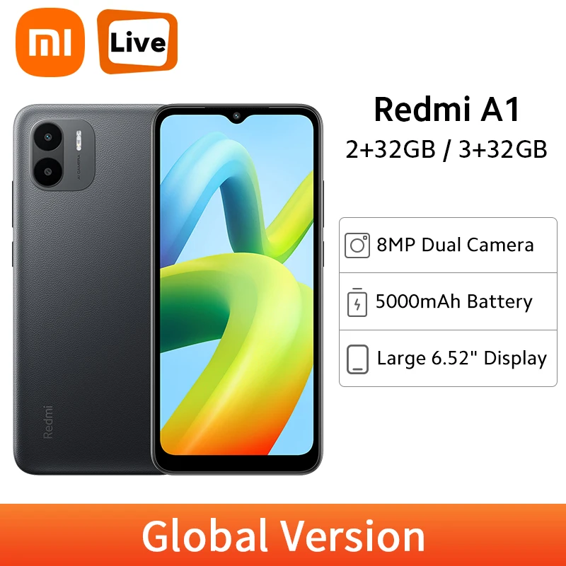 Versão global xiaomi redmi a1 mtk helio a22 celular 2gb ram 32gb rom 6. ...