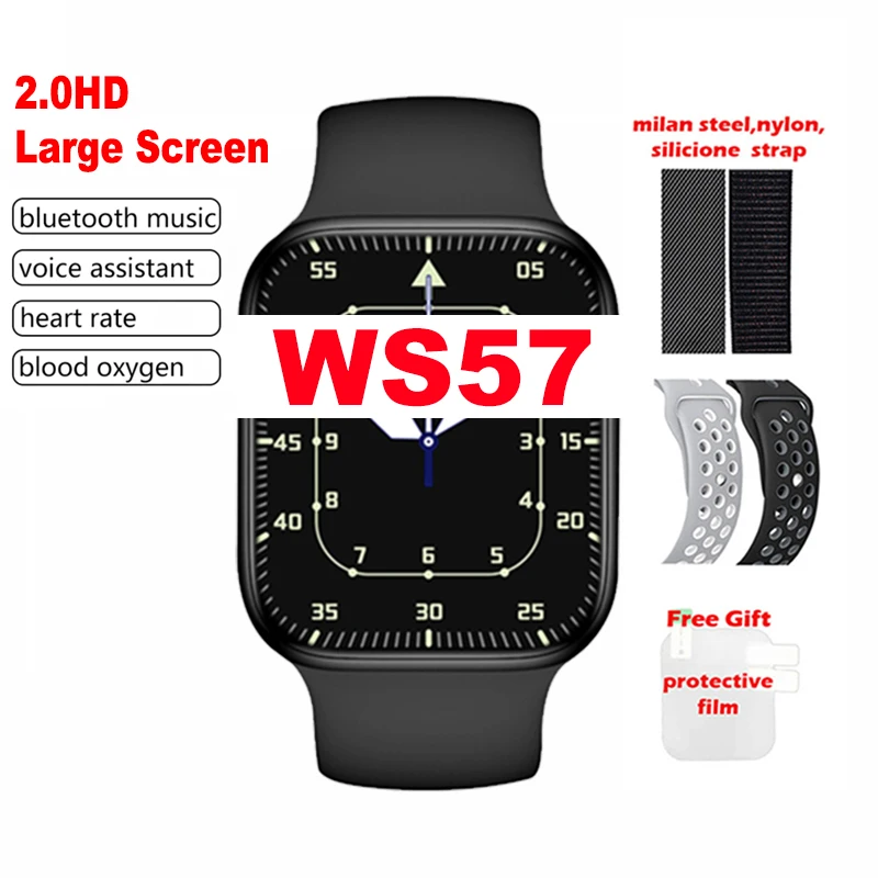 2022 Watch7 WS57 Smartwatch 2.0 인치 블루투스 통화 심박수 모니터 자기 충전 스마트 워치 남자 여자 ...