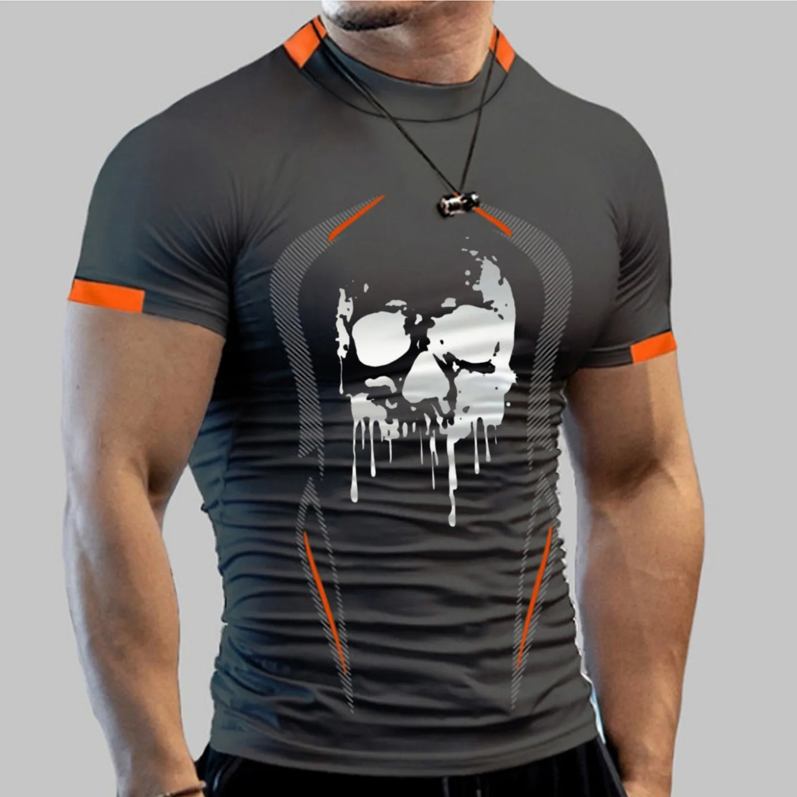 Skull Printed Gym Shirt Sport T Shirt Men Quick Drying Running Shirt ...