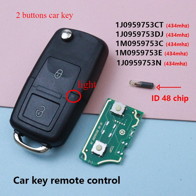 2 Buttons 434mhz ID48 Car Key Fob Remote for VOLKSWAGEN/VW Passat ...