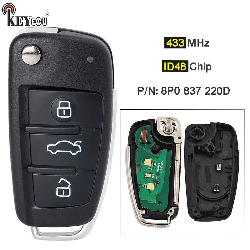 KEYECU-434MHz-ID48-Chip-8P0-837-220-D-Replacement-Flip-Remote-Key-Fob-3 ...
