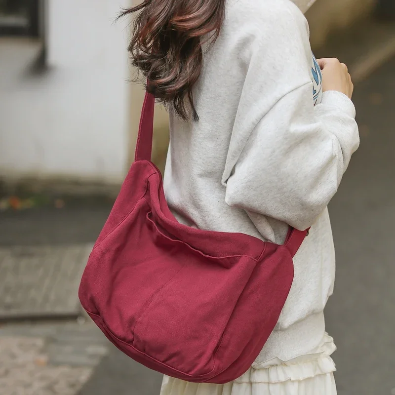 Solid-Canvas-Casual-Shoulder-Bag-For-Women-College-Style-Large-Capacity ...