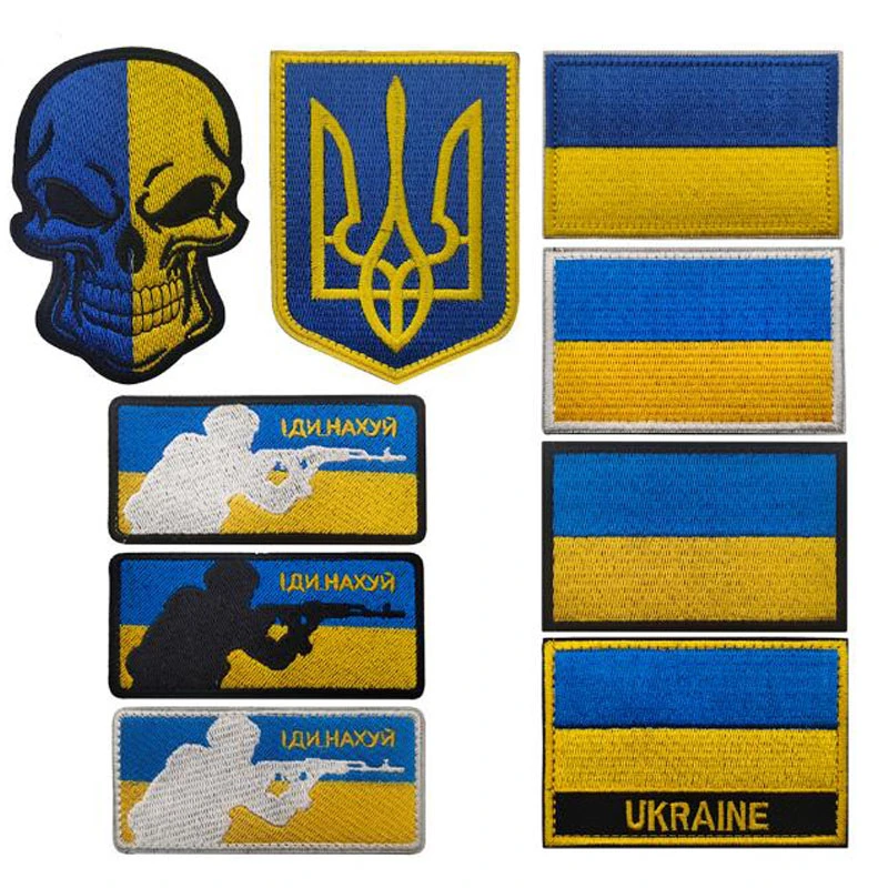 Embroidered Ukraine Flags Skull Patch Army Solider Hook &loop Combat Patches Tactical Military ...