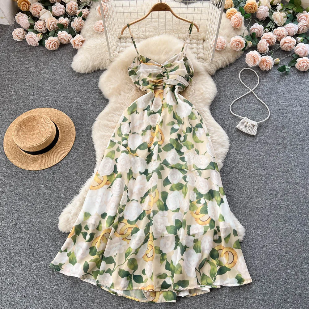 Summer-Beach-Midi-Dress-Women-Chiffon-Ruched-Bust-Spaghetti-Strap ...