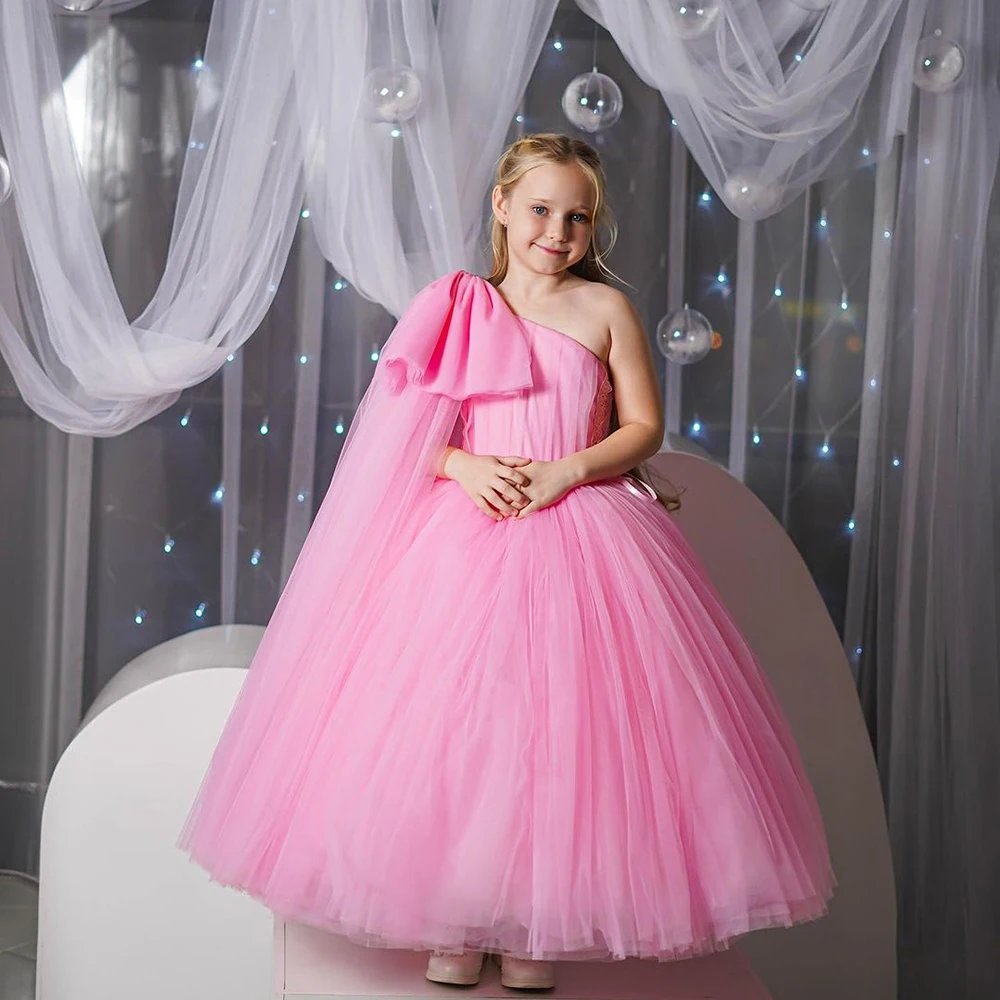 Cute-Princess-Floor-Length-Girl-s-Prom-Dresses-One-shoulder-Bow-Puffy ...