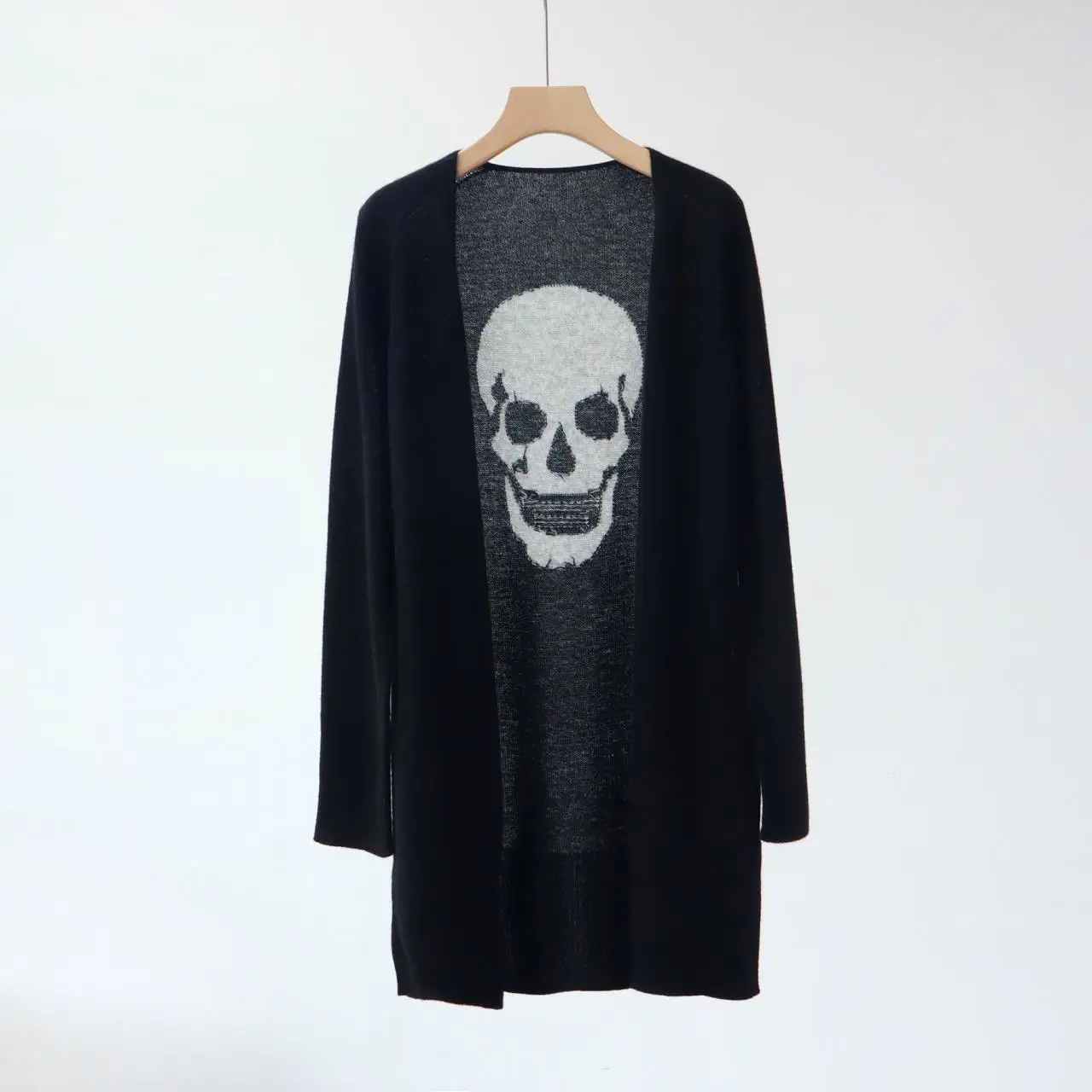 Women Sweater 2022 100% Cashmere Skull Pattern Cardigan Grey Black ...