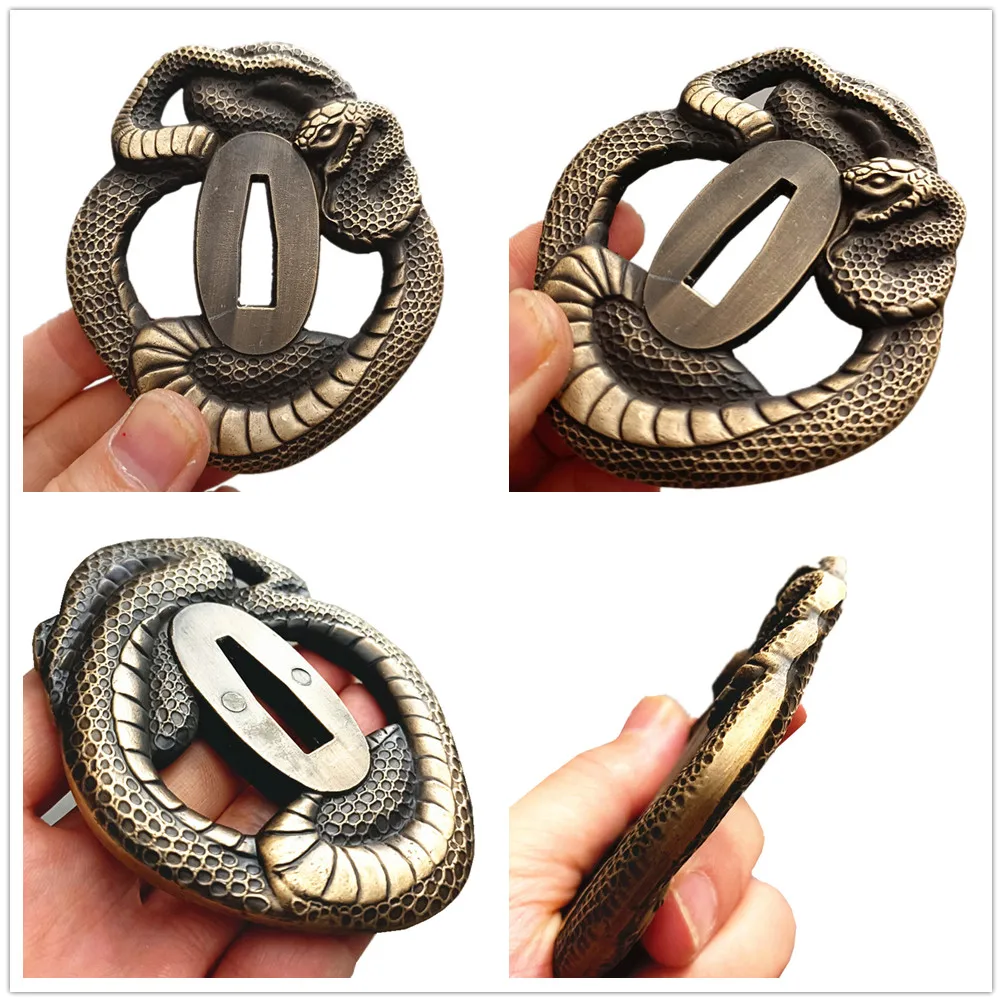 Japanese-Samurai-Katana-Sword-Fittings-Alloy-Snake-Tsuba-Handguard ...