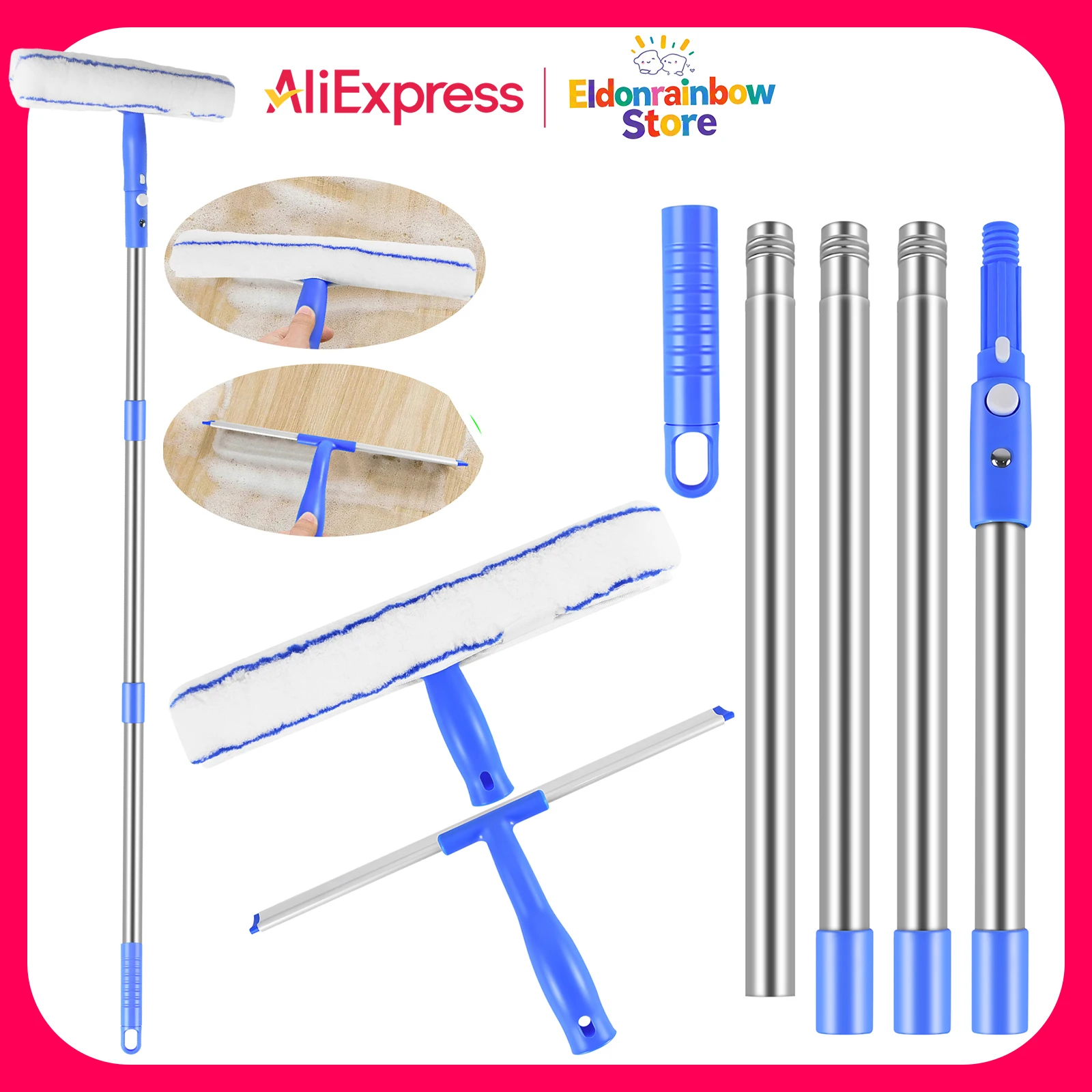 Window Cleaner with Long Handle(65IN) Glass Cleaning Tools with ...