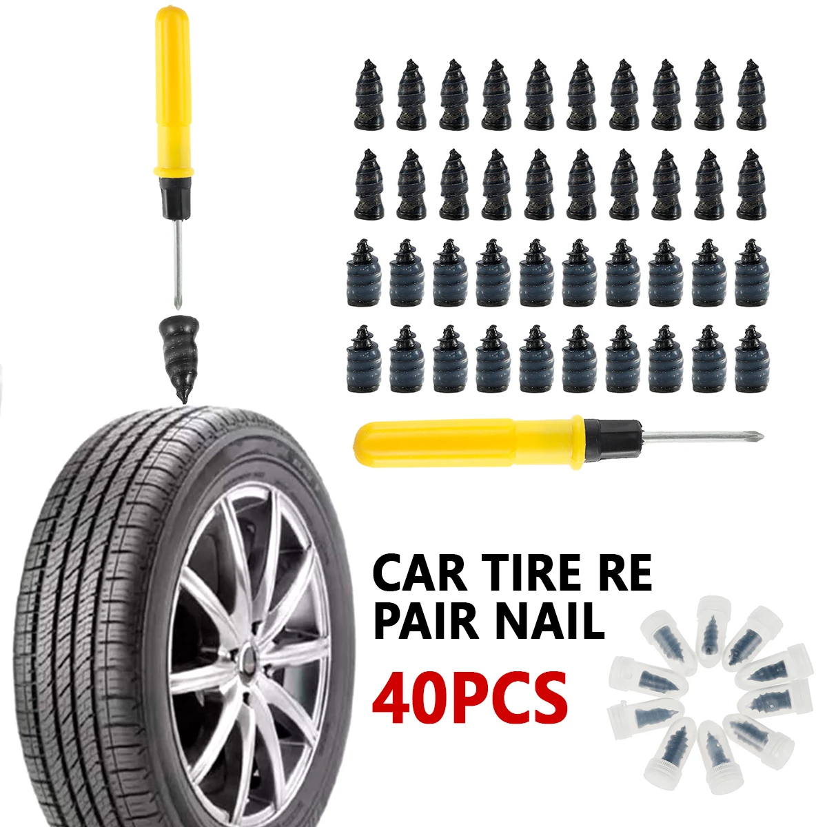 40Pc Tire Repair Rubber Nail Tire Repair Rubber Screws Vacuum Tire ...