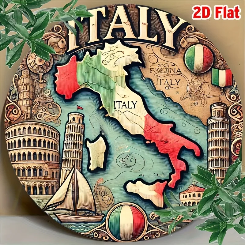 2D Flat, Vintage Italy Map Wall Art - 2D Flat Aluminum Decorative ...