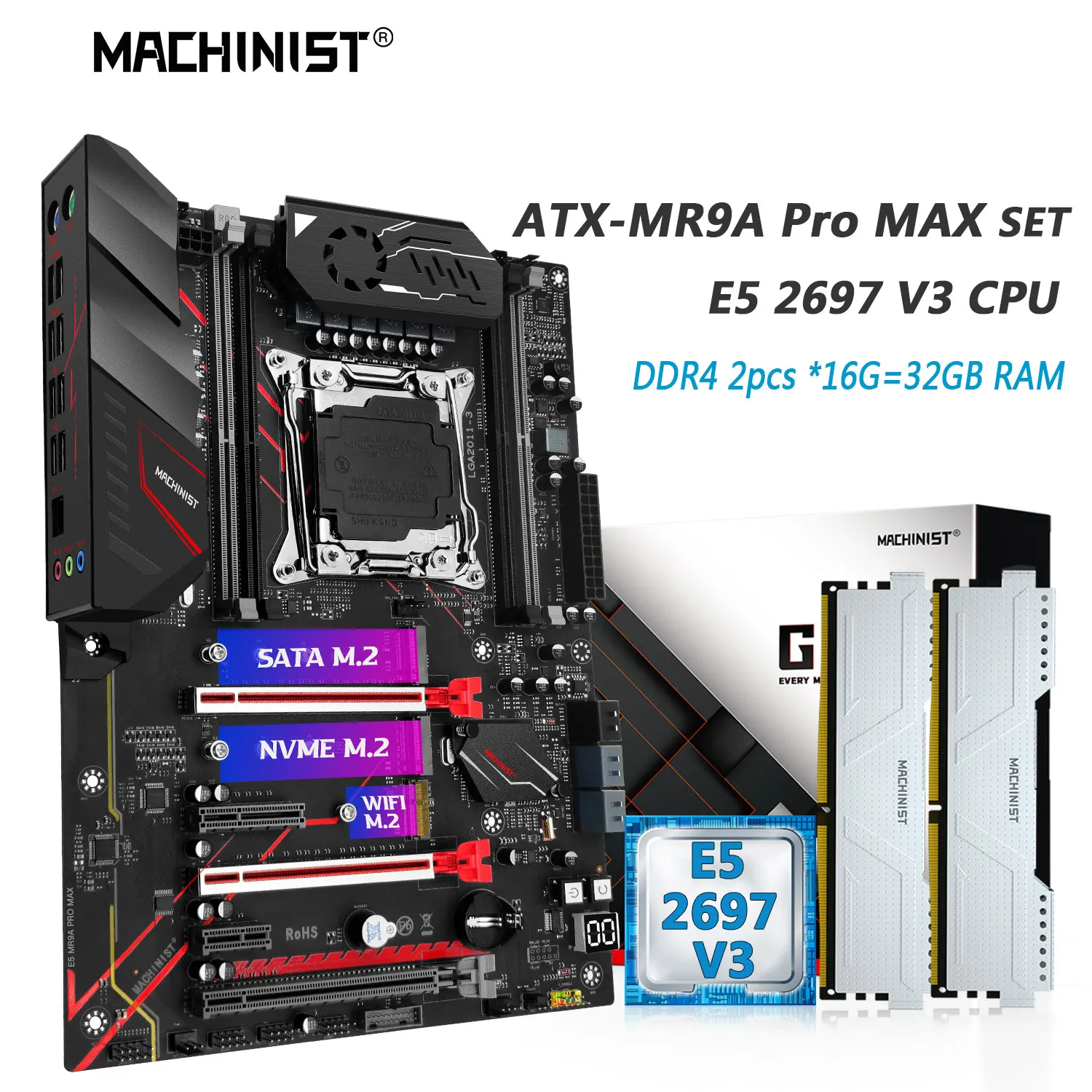 MACHINIST X99 Combo LGA 2011 3 Xeon E5 2697 V3 zestaw CPU DDR4 2*16GB ...