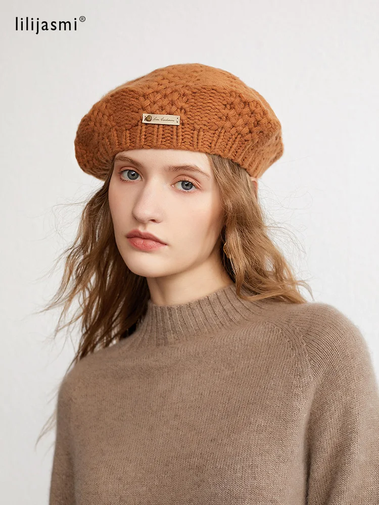 Women Knit Beret Heavy 100% Pure Cashmere Hade Made Crochet Thick Yarn ...