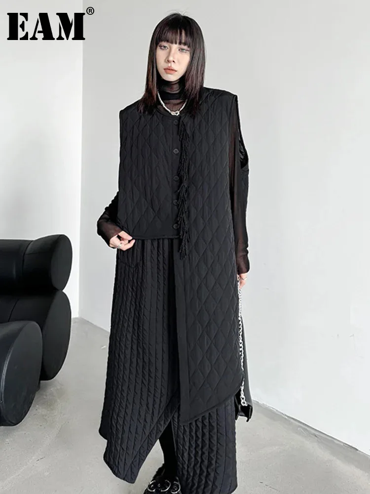 EAM-Women-Loose-Fit-Black-Big-Size-Irregular-Cotton-padded-Vest-New-O ...