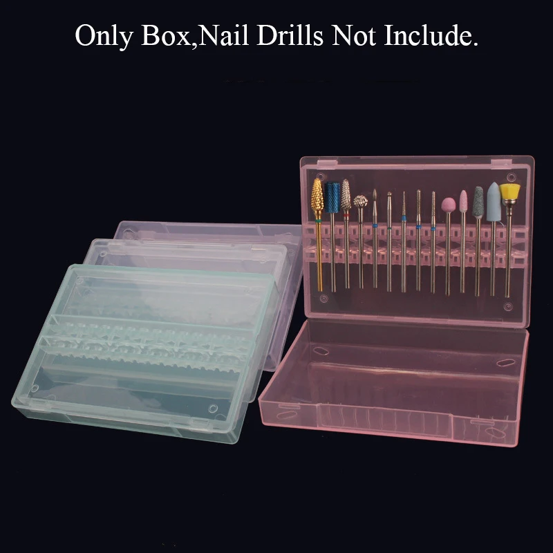 14 Gird Nail Drill Bits Holder Empty Storage Box Manicure Milling Container Cuticle Accessories ...
