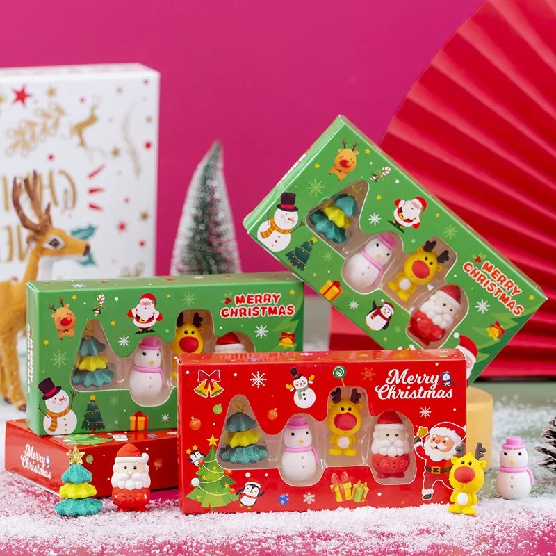4Pcs/Set Cute Christmas Pencil Eraser Cartoon Christmas Tree Santa Elk ...