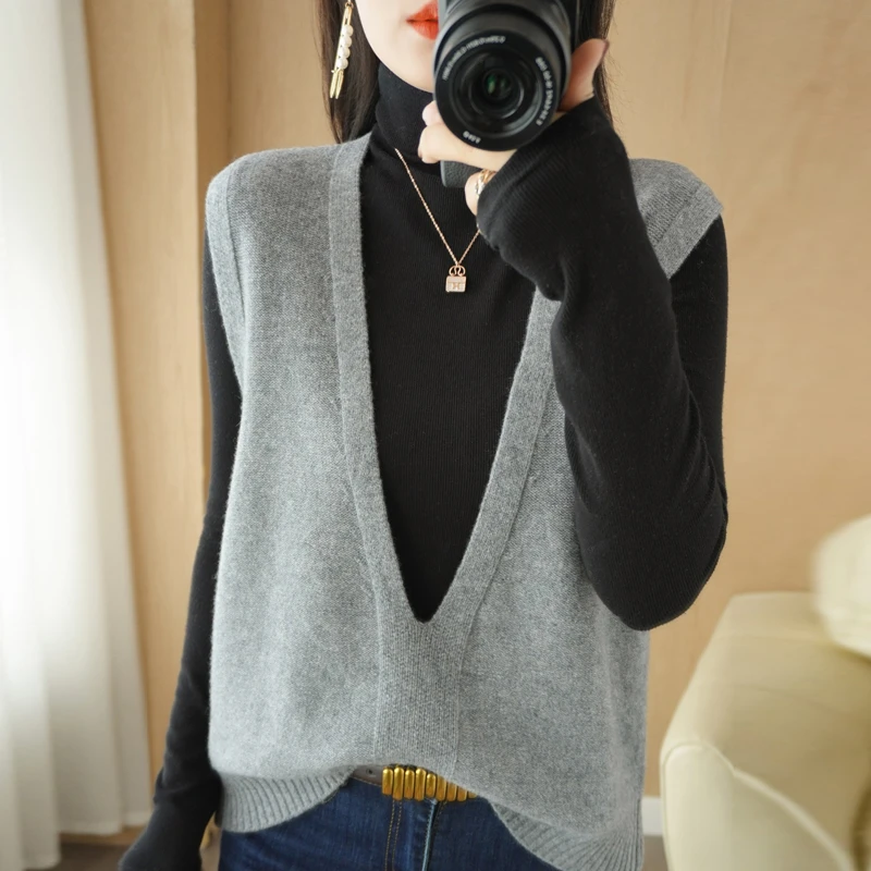 Autumn And Winter Knitted Pullover Vest Loose Big V-neck Fashion All ...