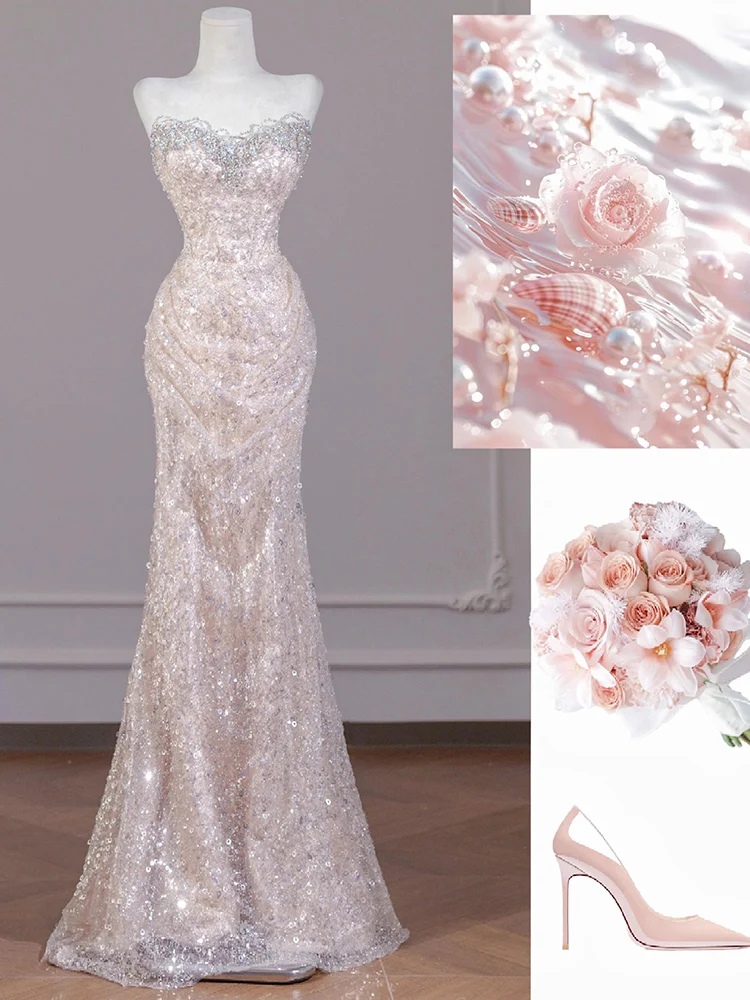 Elegant Fish Tail Evening Gown Women's Wedding Dress Engagement Party ...