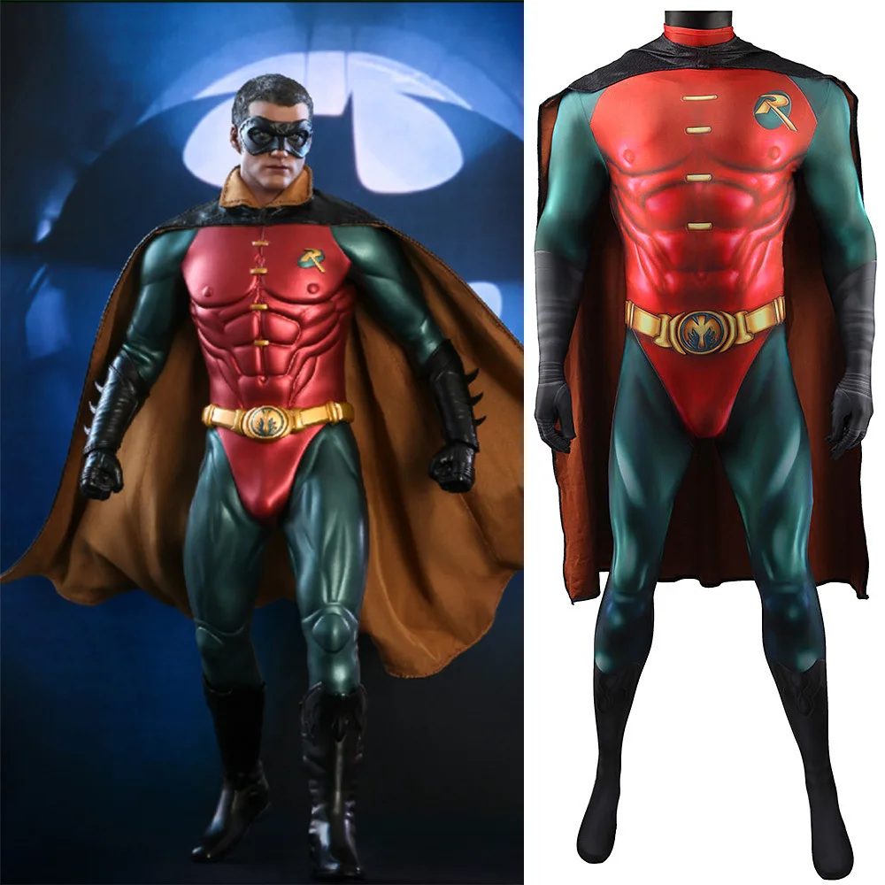 Superhero Bat Robin Man Cosplay Costume and Cape Spandex Bodysuit ...