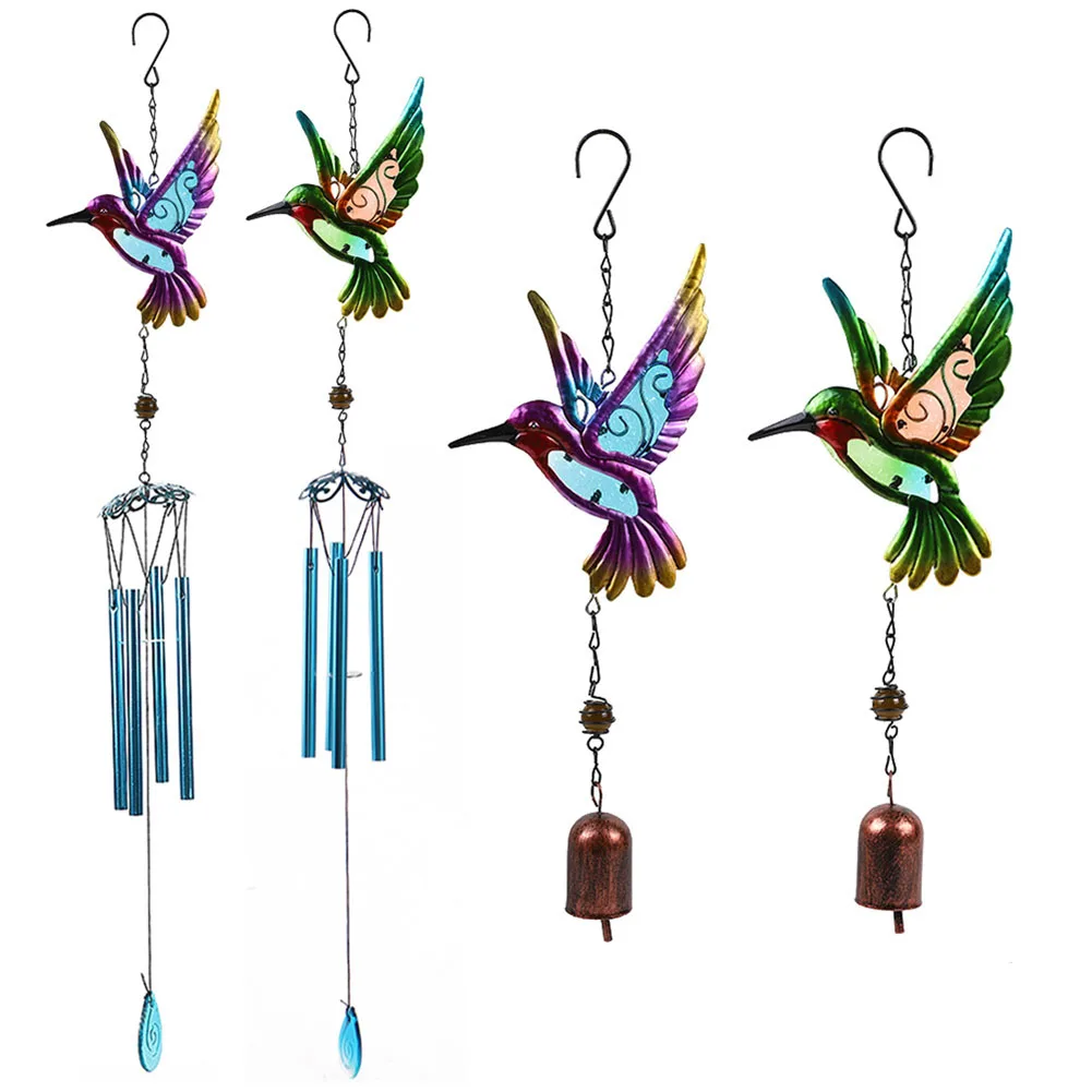 Wind Chime Hummingbirds Dragonflies Metal Glass Painted Crafts Hanging ...