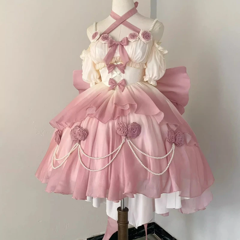 Retro-Victorian-Lolita-Dress-Elegant-Women-Sweet-Bow-Pearl-Chain ...