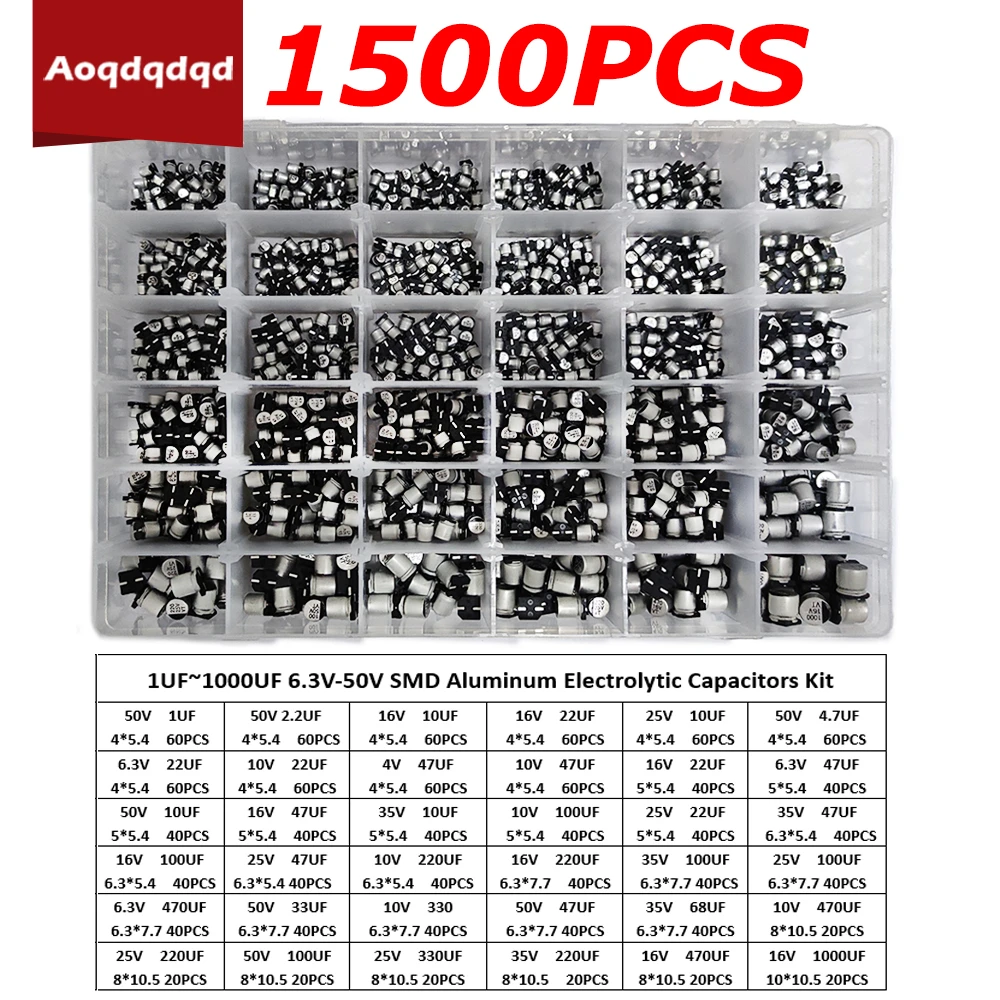 1500pcs 1uf~1000uf 6.3v-50v 36 Value Smd Aluminum Electrolytic ...