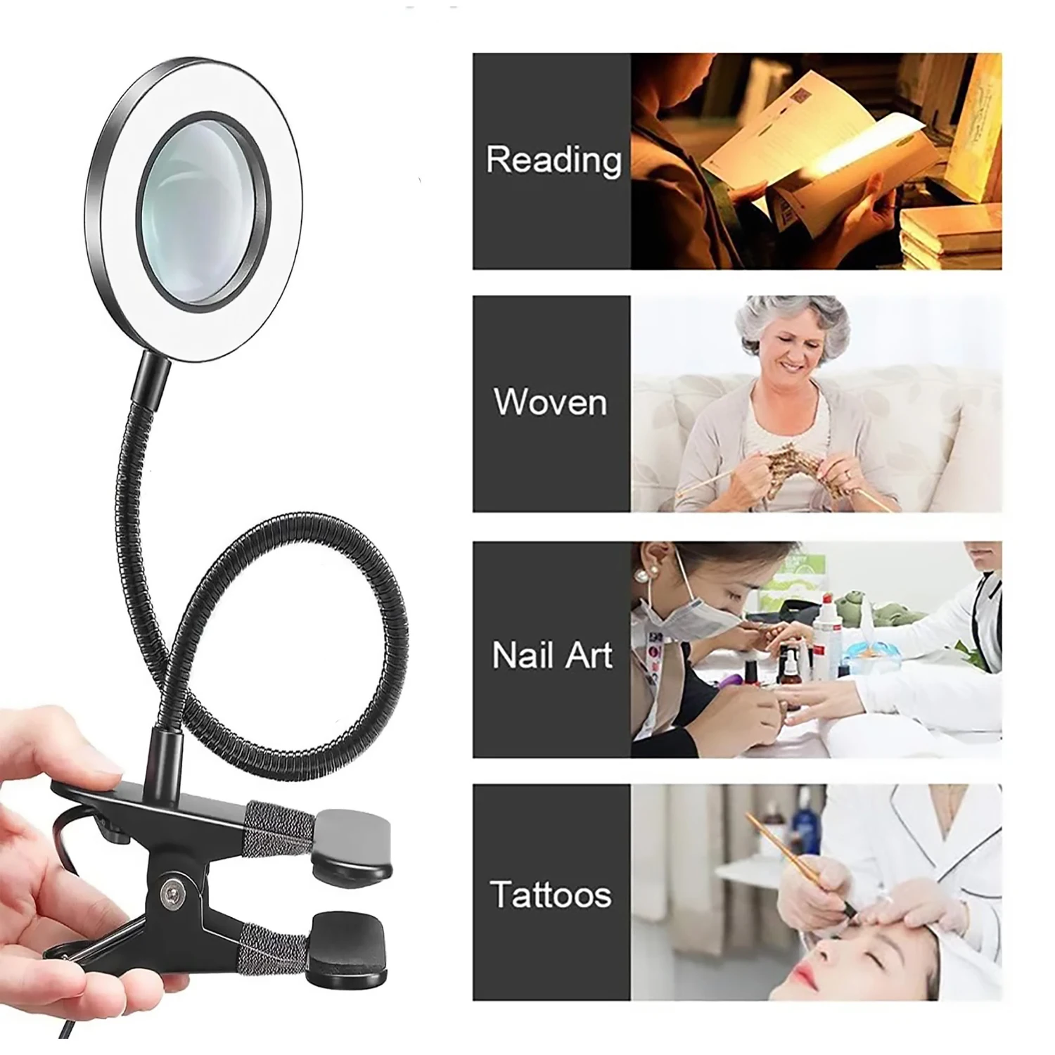 10X Clip On LED Desk Lamp Magnifying Glass with Lamp Nail Salon ...