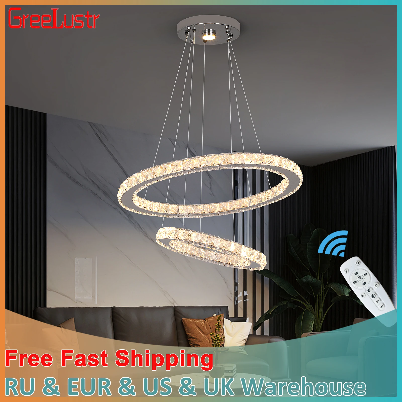 Modern-Led-Pendant-Light-Luxury-Crystal-Rings-Dimmable-Chandelier ...