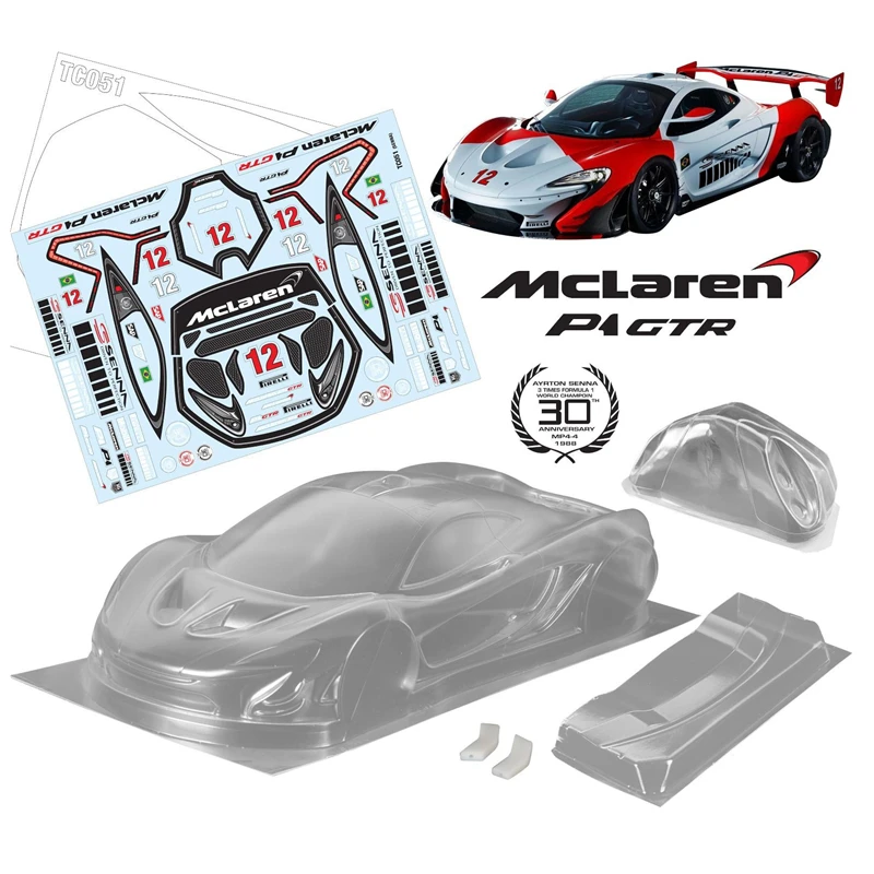 Rc drift carro claro corpo mclaren p1 gtr caso do corpo com adesivos coloridos/luzes copo kit ...