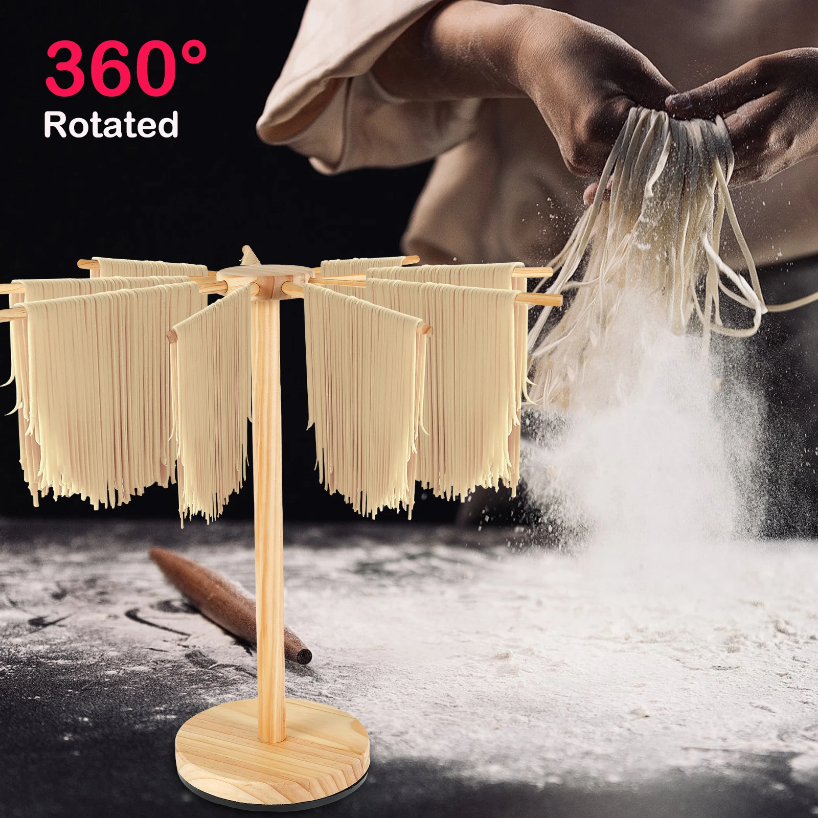 360-Rotated-Pasta-Drying-Rack-Wooden-Detachable-Noodles-Drying-Holder ...