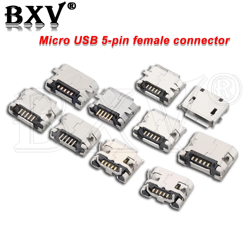 10PCS-Micro-USB-5-Pin-SMT-Socket-Connector-Type-B-Female-Placement-SMD ...