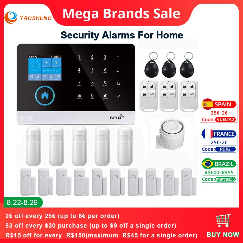 433MHz Wireless WIFI GSM Home Security Alarm System For Tuya Smart Life ...