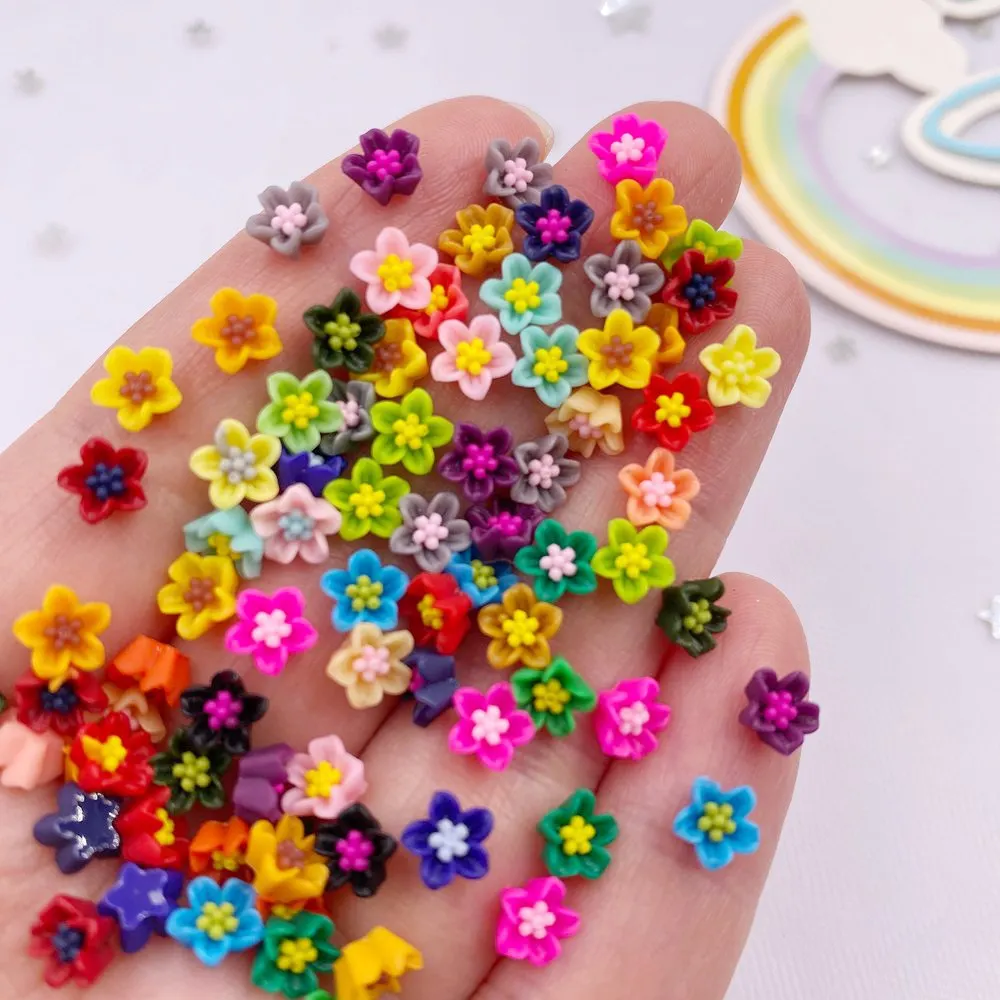 100pcs-Resin-Cute-Colorful-6mm-Five-petal-Flower-Flatback-Stone ...