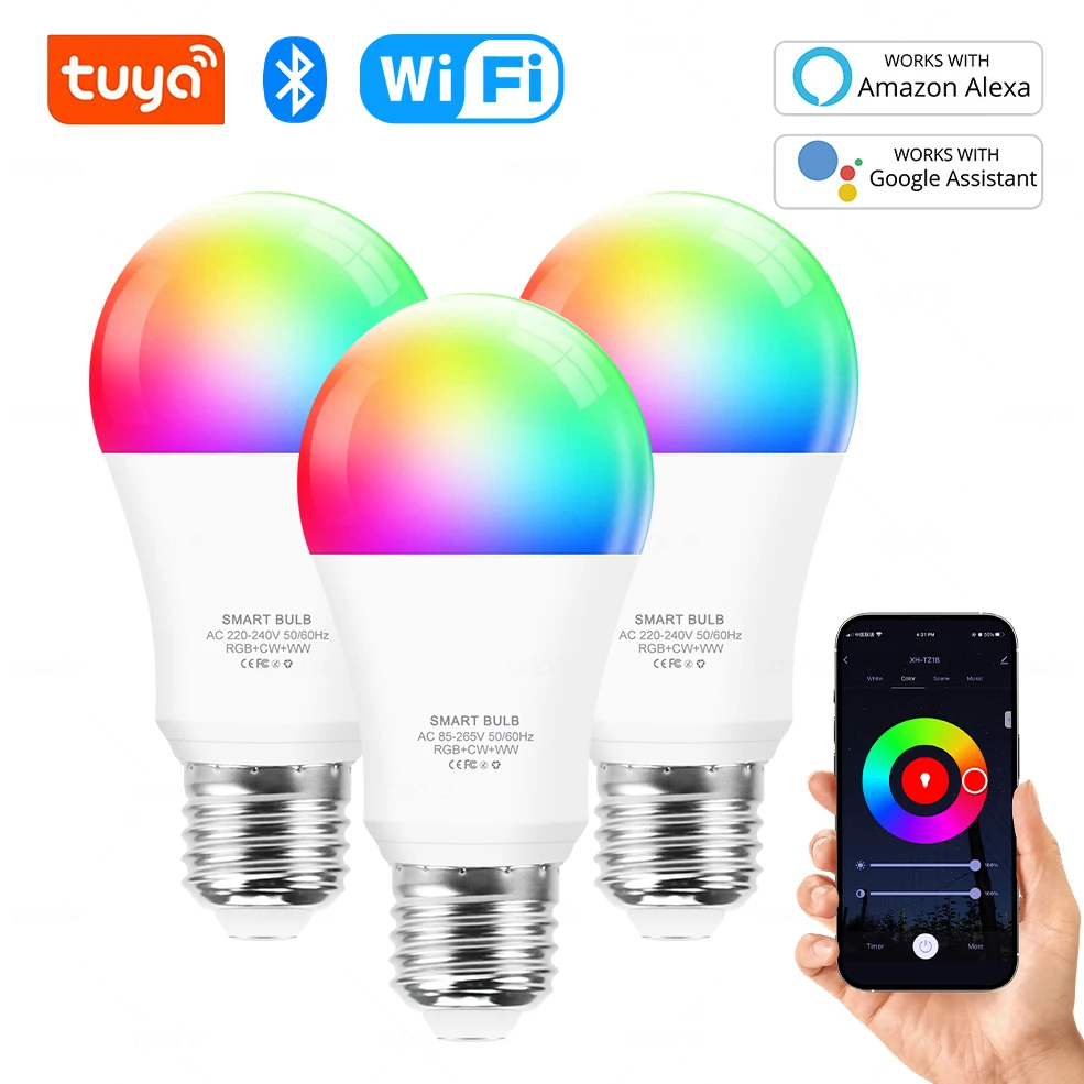 Tuya-Wifi-E27-Led-Lamp-RGB-CW-WW-15W-Bluetooth-Led-Light-Bulb-Works ...